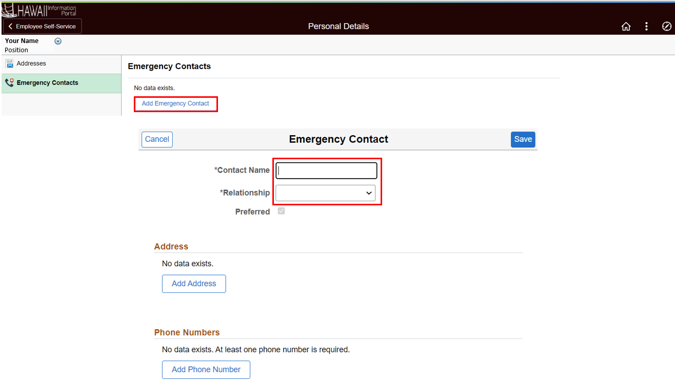 Hawaii Information Portal | Setup Your Payroll Address and Emergency Contacts