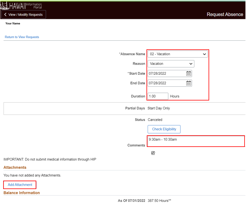 Hawaii Information Portal | How To Change A Leave Request