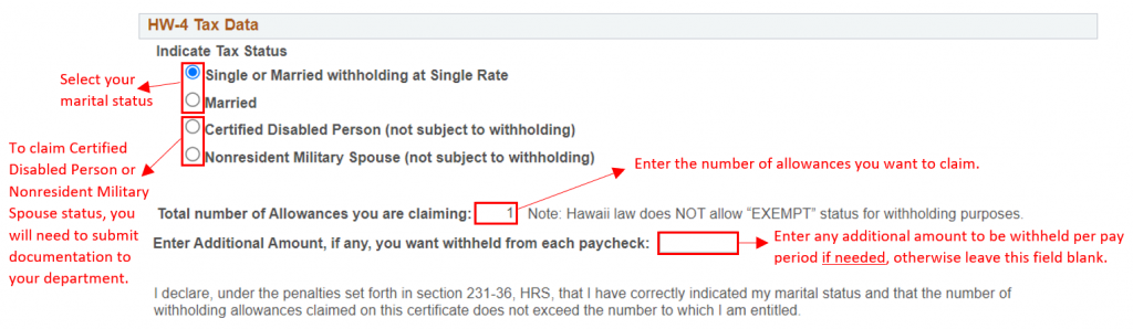 Hawaii Information Portal | Manage Your Tax Withholdings (W-4)