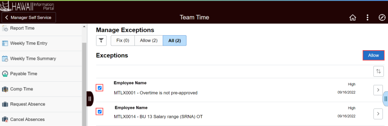 Hawaii Information Portal | Managing Exceptions