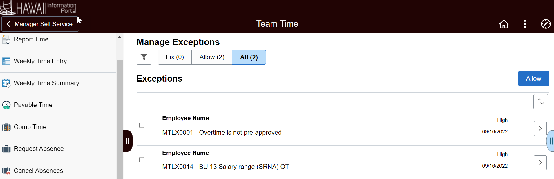 Hawaii Information Portal | Managing Exceptions
