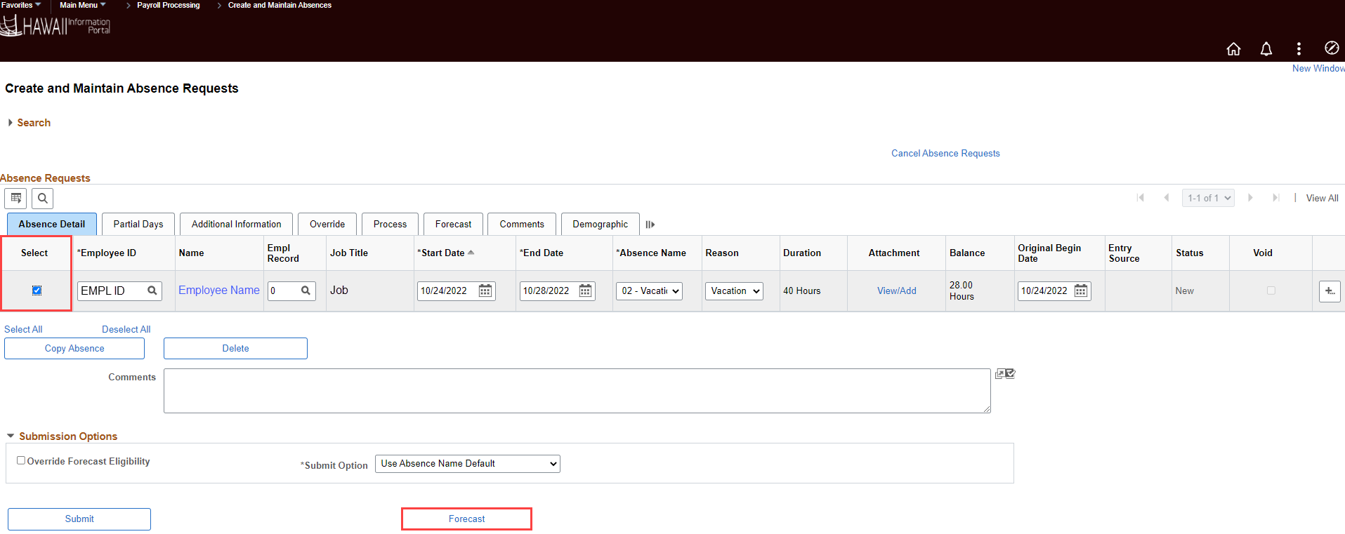 Hawaii Information Portal | Using The Create And Maintain Absence ...