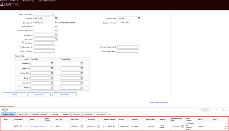 Hawaii Information Portal | Using The Create And Maintain Absence ...