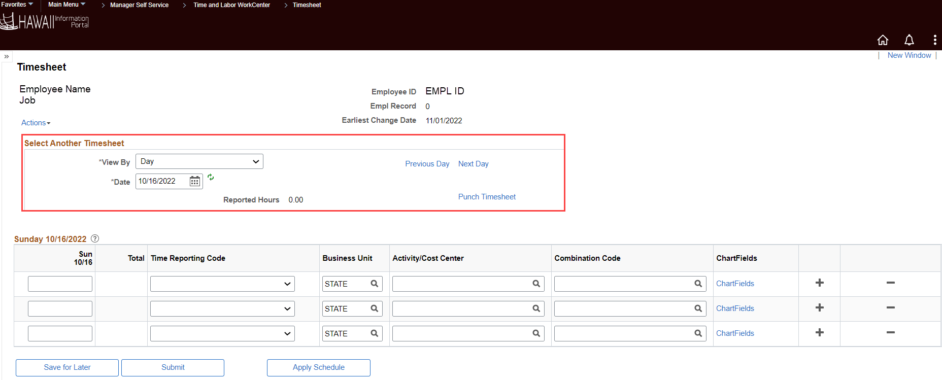 Hawaii Information Portal | How To Navigate To Common Timekeeper Screens