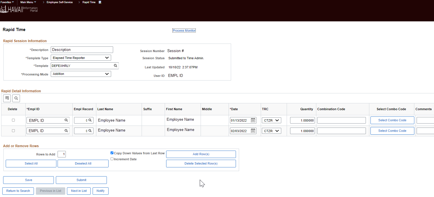 Hawaii Information Portal | Using The Rapid Time Screen