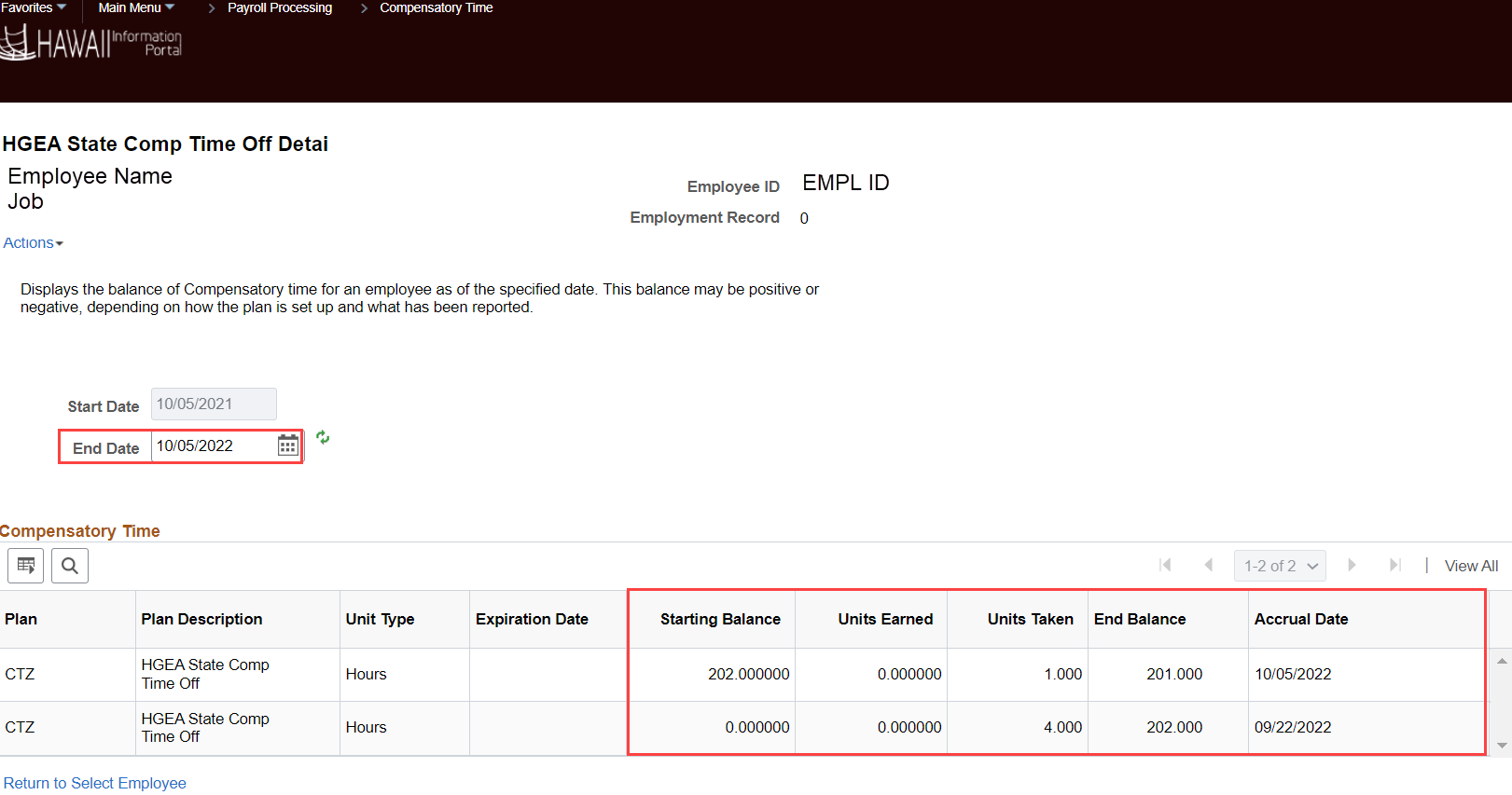Hawaii Information Portal | How To View Employee Compensatory Time ...