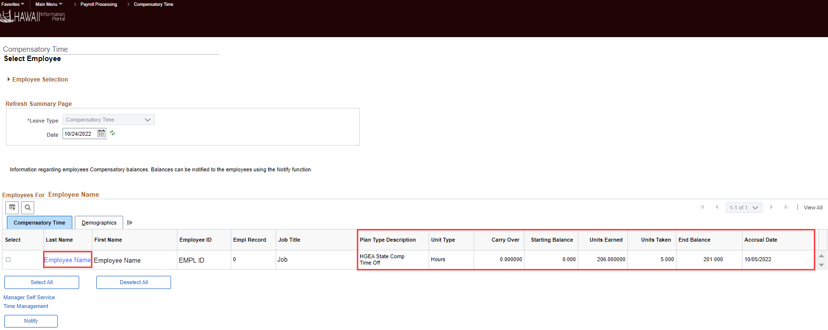 Hawaii Information Portal | How To View Employee Compensatory Time ...