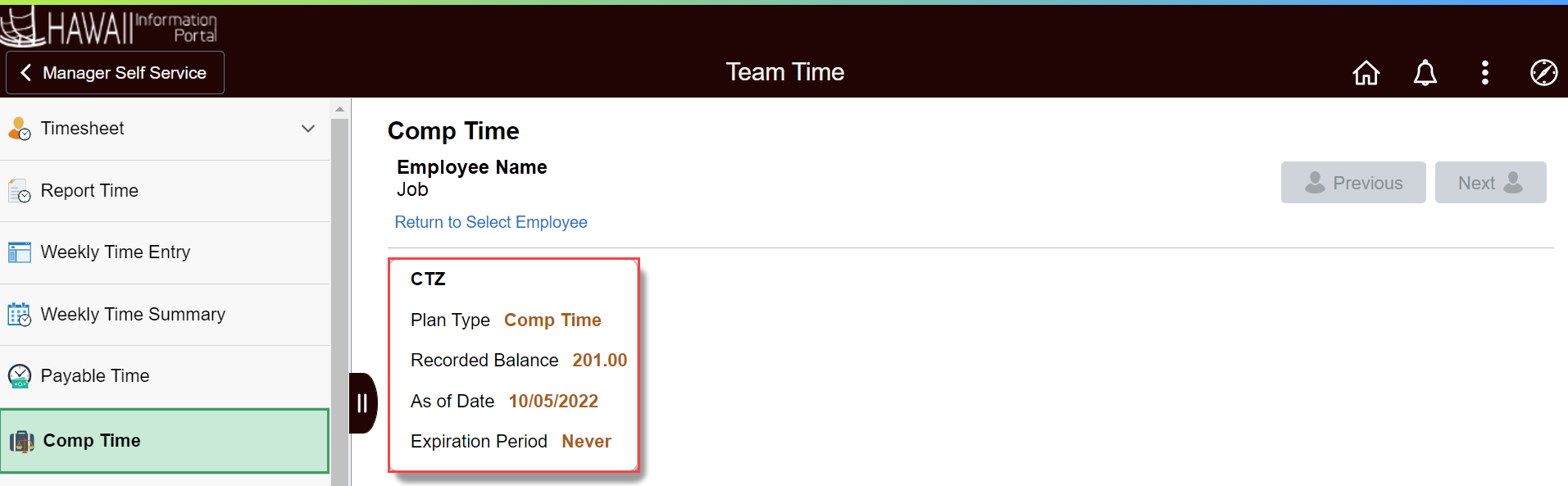 Hawaii Information Portal | How To View Employee Compensatory Time ...