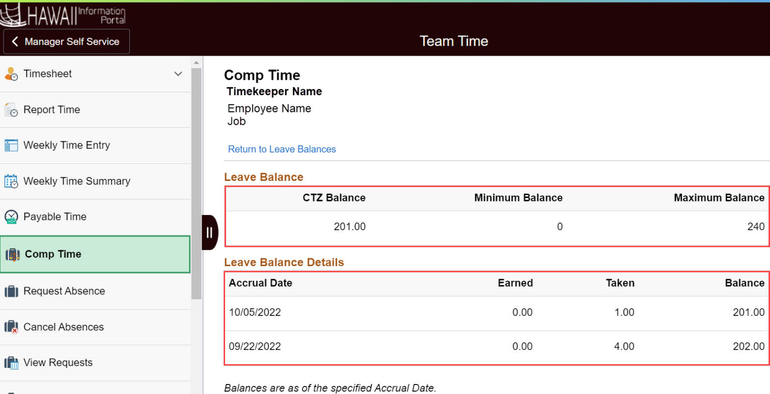 Hawaii Information Portal | How To View Employee Compensatory Time ...