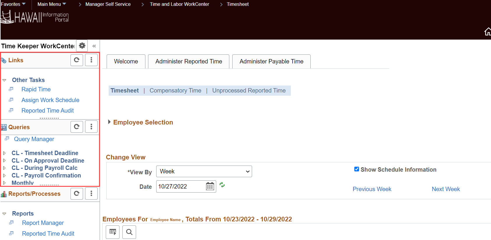 Hawaii Information Portal | How To Navigate To Common Timekeeper Screens