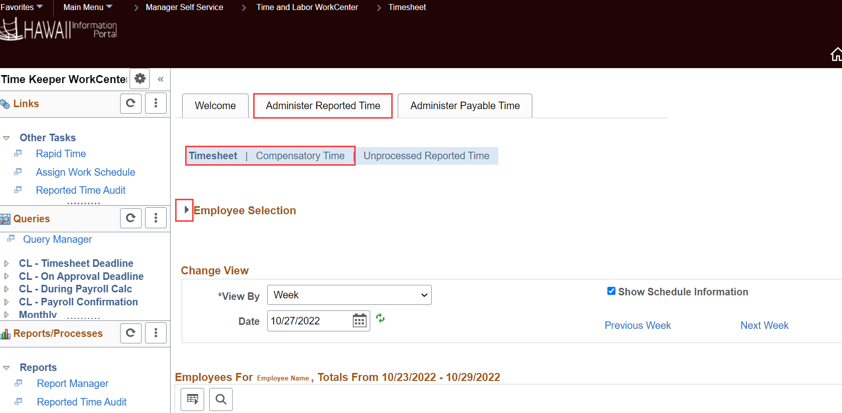 Hawaii Information Portal | How To Navigate To Common Timekeeper Screens