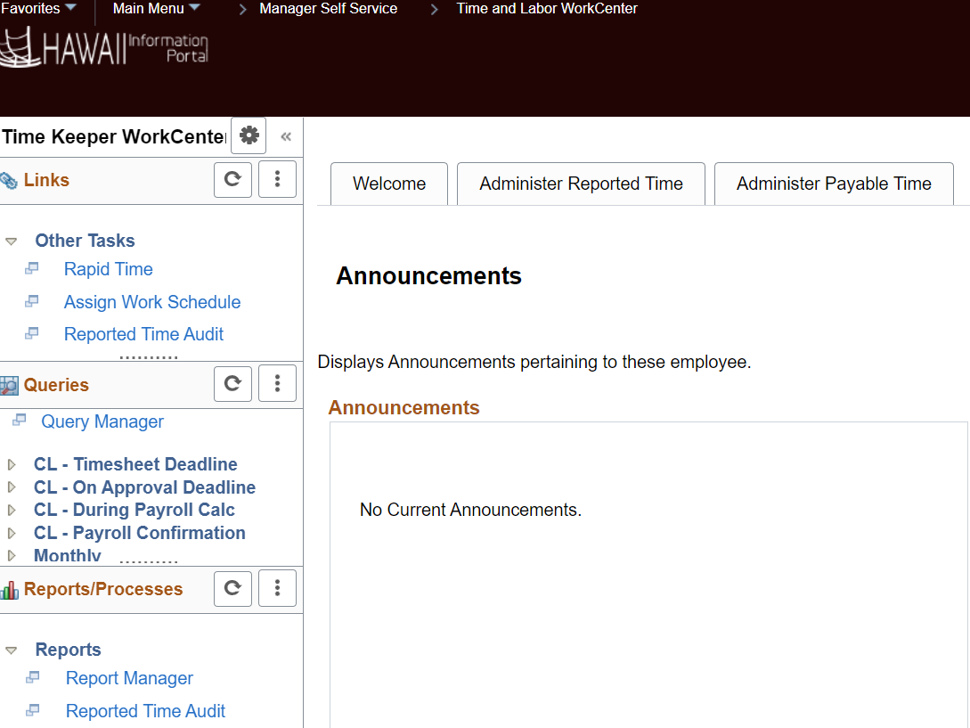 Hawaii Information Portal | How To Navigate To Common Timekeeper Screens
